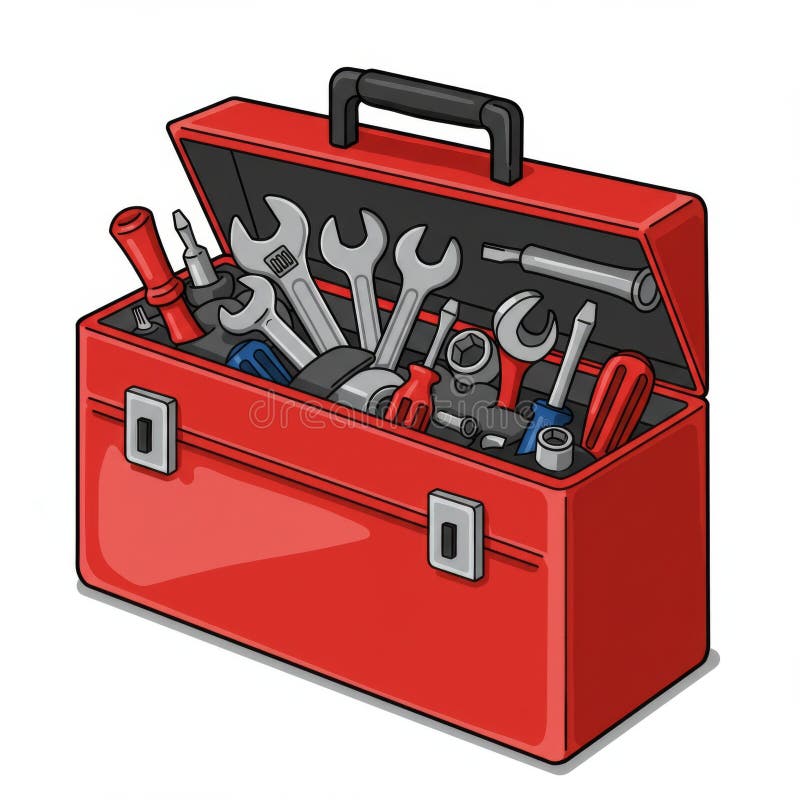 Red Metal Toolbox Filled with Assorted Tools Stock Illustration ...