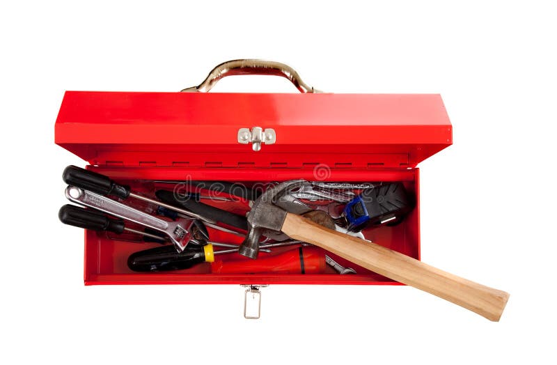 Red metal toolbox on white stock photo. Image of toolbox - 10762572