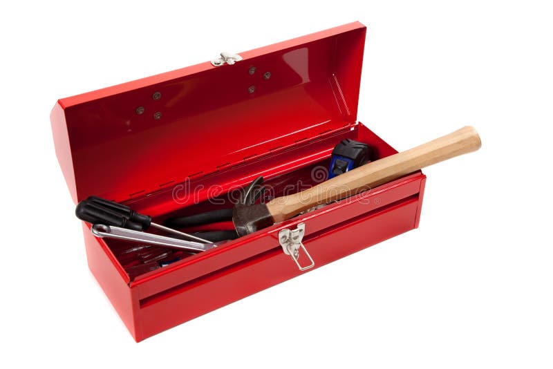 Red metal toolbox on white stock photo. Image of toolbox - 10762572