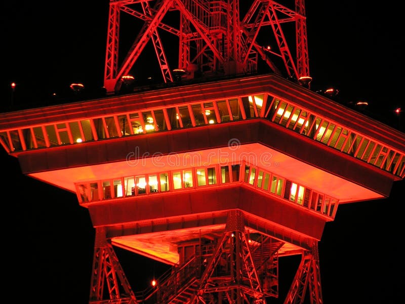 Red Metal Tower At Nighttime Stock Photo - Image of night, tower: 82987426