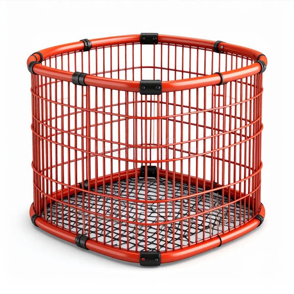 Red Metal Wire Mesh Octagonal Cage on White Background Stock ...