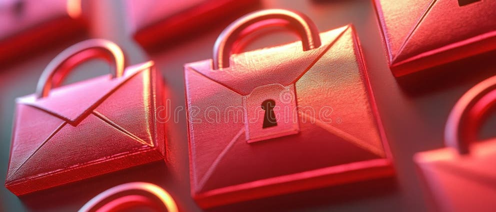 Red Metallic Envelopes with Keyhole Locks Representing Secure Email ...