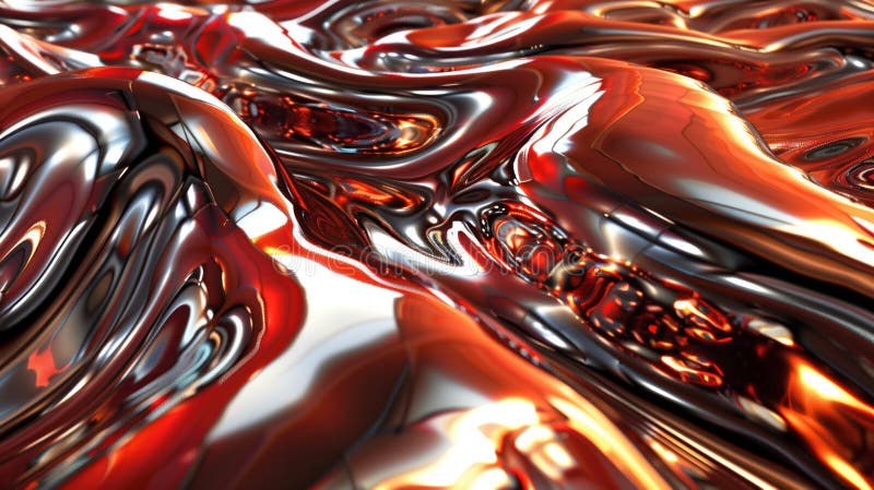 Red Metallic Fluid with Reflective Highlights, Creating a Sleek and ...