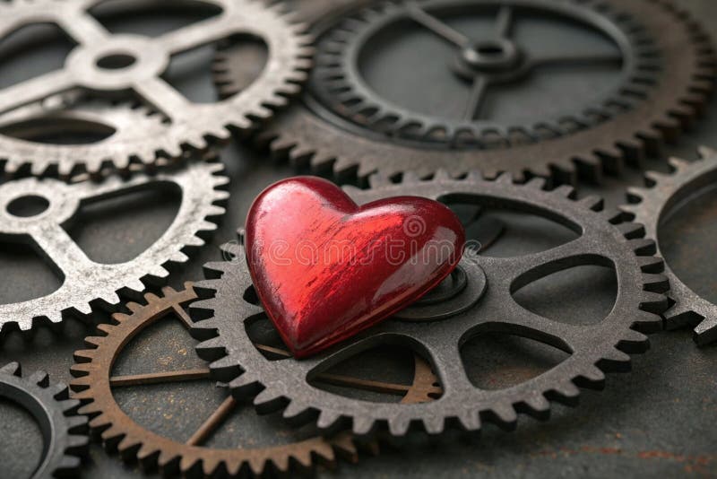 Red Metallic Heart among Interlocking Gears - Generated by Ai Stock ...
