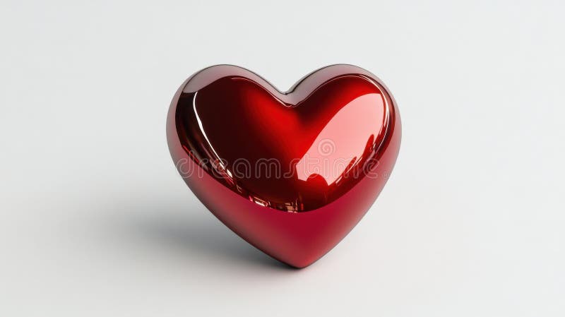 Red Metallic Heart Symbolizing Love and Passion on a White Background ...