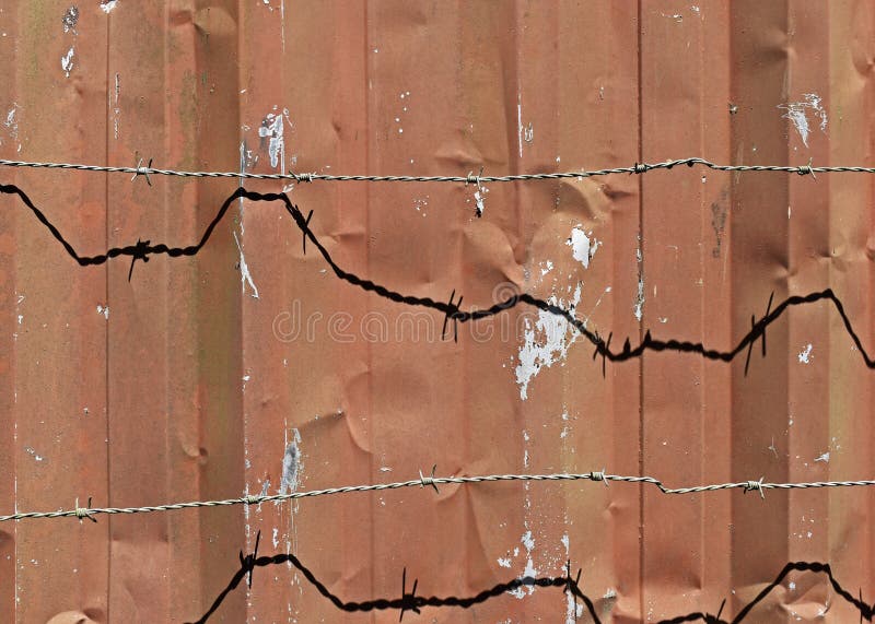 Red Metallic Surface and Barbed Wire, Rio Stock Image - Image of fence ...