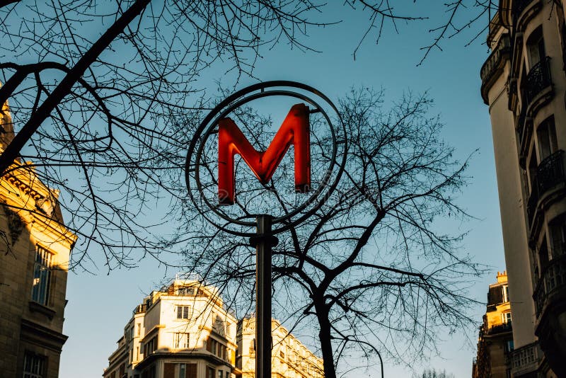Red metro sign in Paris. editorial photography. Image of public - 255094107