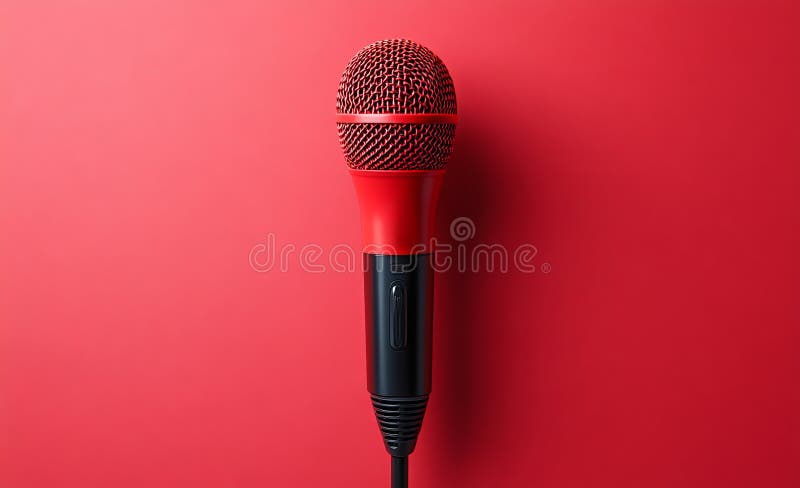 Red Mic on Vibrant Studio Backdrop Stock Image - Image of vocal, radio ...