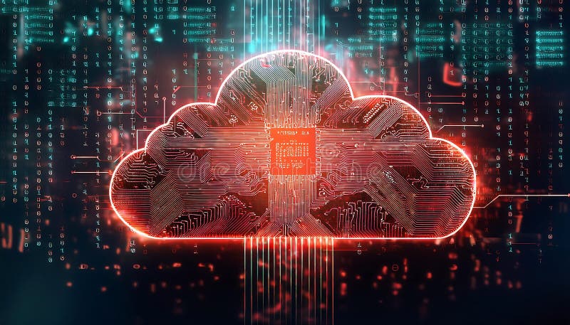 A Red Microcircuit in the Shape of a Cloud on a Dark Background with ...