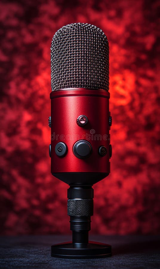 Red Microphone on Display with a Dramatic Backdrop Stock Photo - Image ...