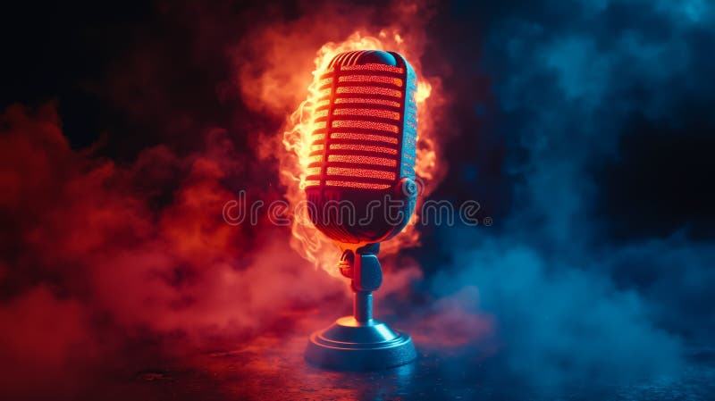 A Red Microphone on Fire with Smoke Coming Out of it Stock Photo ...
