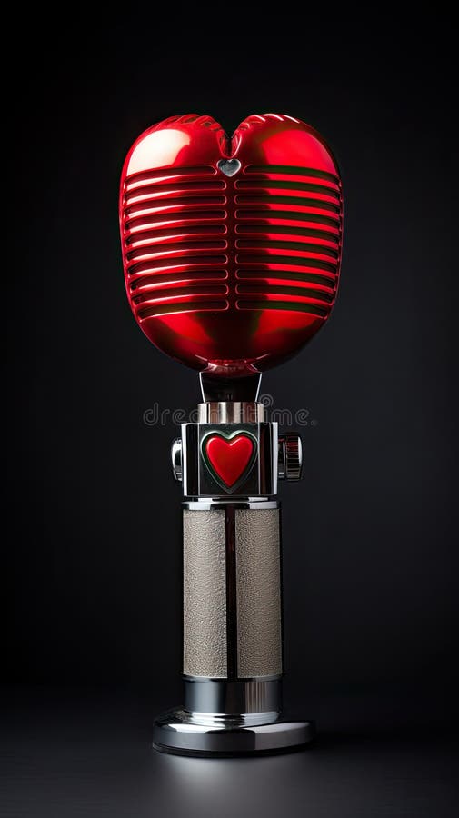 A Red Microphone with a Heart on it Stock Illustration - Illustration ...