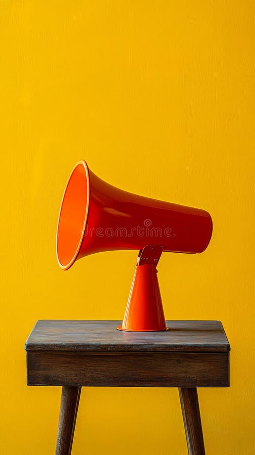 A Red Microphone is Sitting on a Wooden Table Stock Image - Image of ...