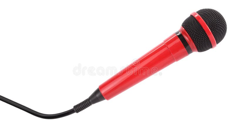 Red Microphone with Wire Isolated on White Background Stock Photo ...