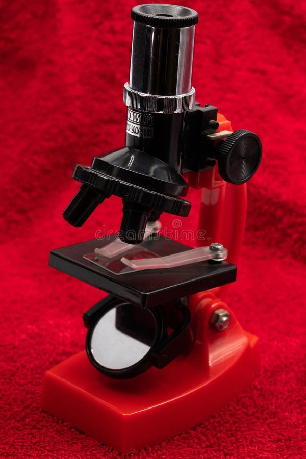 Red Microscope for Science and Education Stock Photo - Image of ...