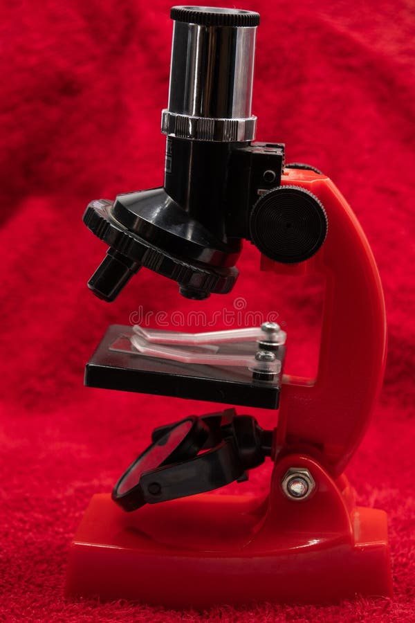 Red Microscope for Science and Education Stock Image - Image of biology ...