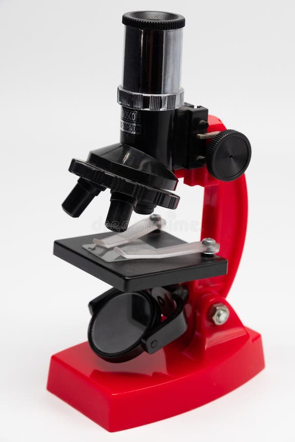Red Microscope for Science and Education Stock Image - Image of ...