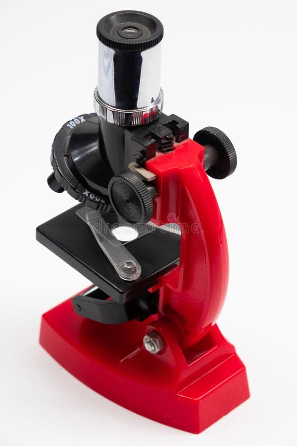 Red Microscope for Science and Education Stock Image - Image of biology ...