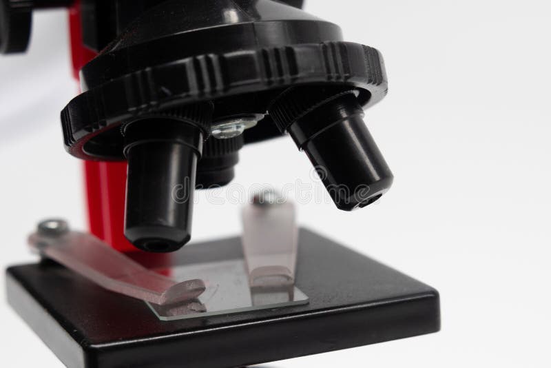 Red Microscope for Science and Education Stock Photo - Image of ...