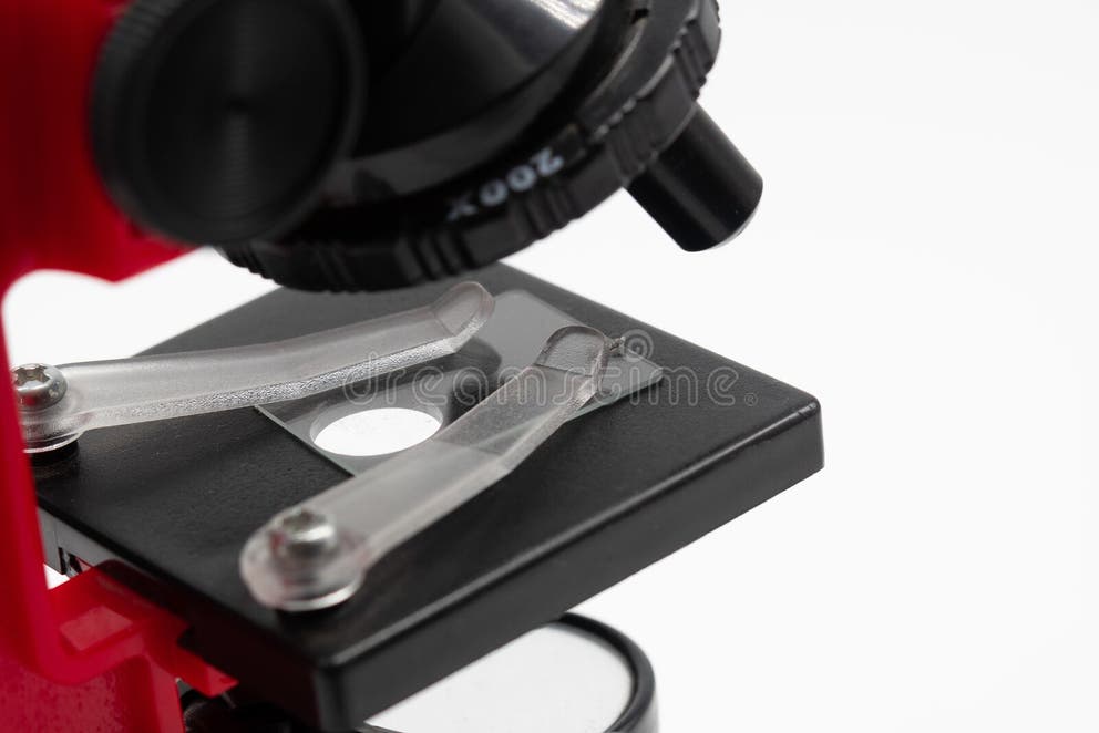 Red Microscope for Science and Education Stock Image - Image of ...