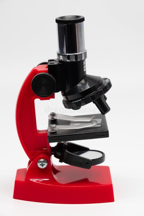 Red Microscope for Science and Education Stock Image - Image of ...