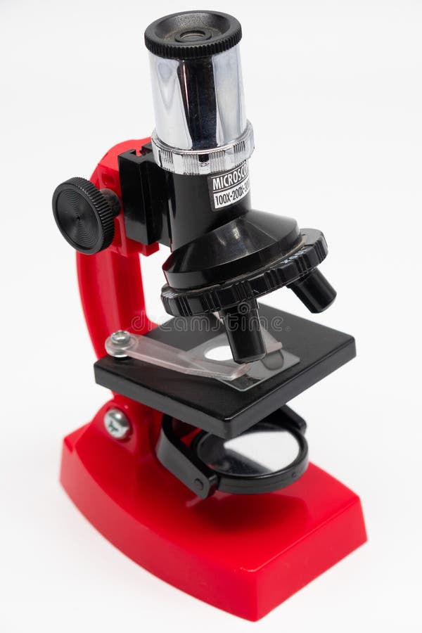 Red Microscope for Science and Education Stock Image - Image of biology ...