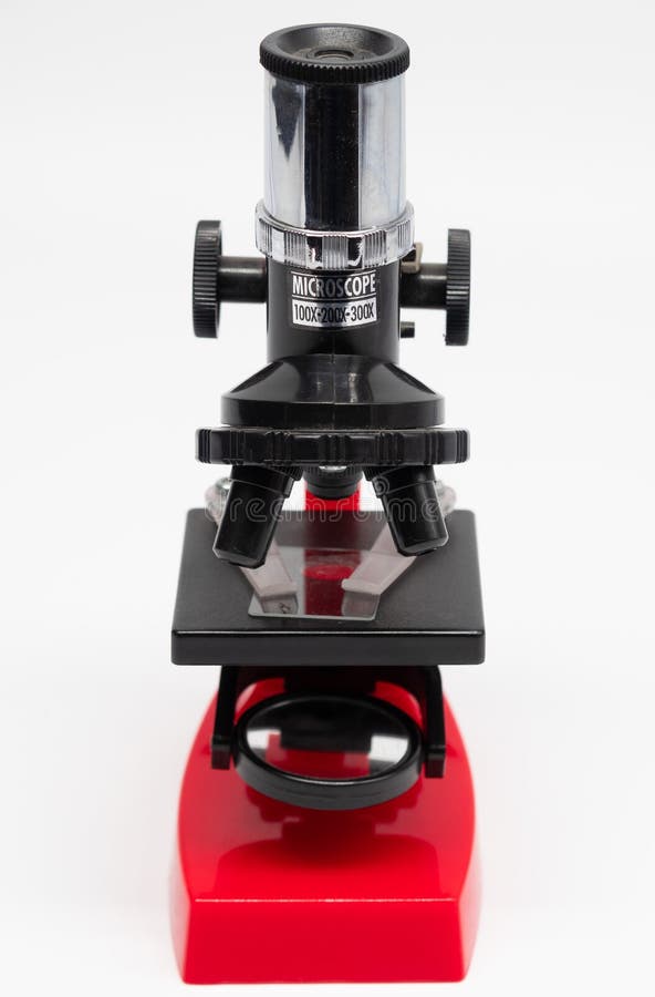Red Microscope for Science and Education Stock Photo - Image of biology ...