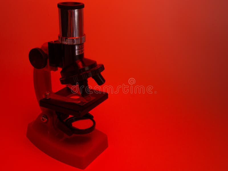 Red Microscope for Science and Education Stock Image - Image of ...