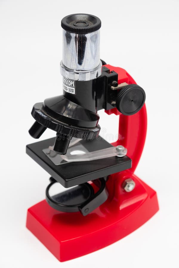 Red Microscope for Science and Education Stock Image - Image of biology ...