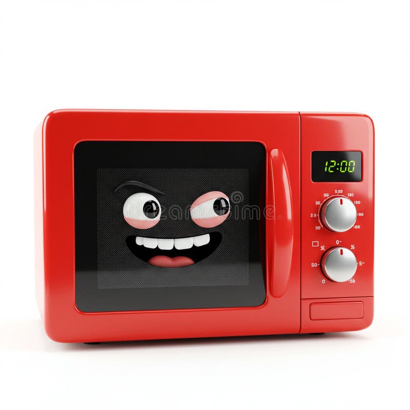 Red Microwave with Cartoonish Face on the Digital Display, Featuring ...