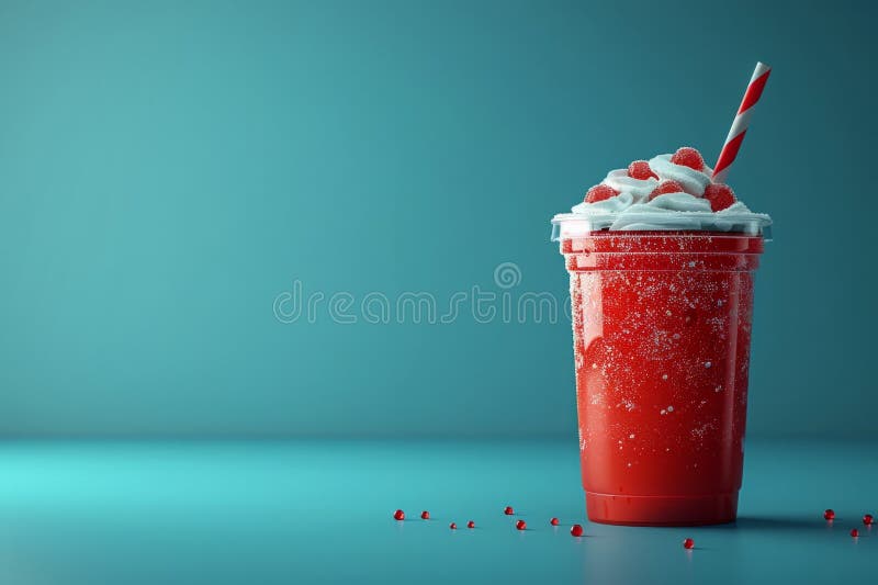 Red Milkshake with Cream and Straw in a Cup on a Blue Table Stock Photo ...
