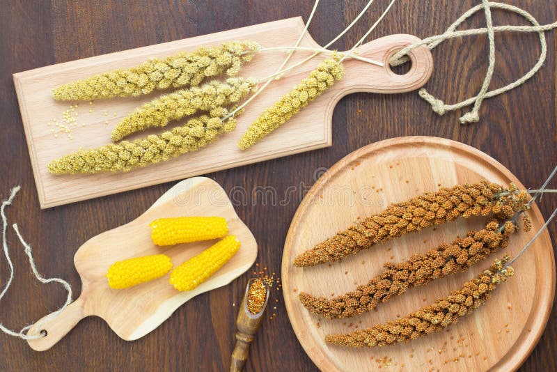 Red Millet, Yellow Millet, and Corn on the Table Stock Image - Image of ...
