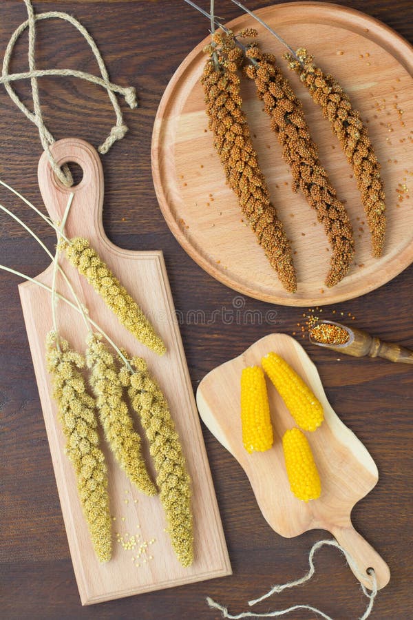 Red Millet, Yellow Millet, and Corn on the Table Stock Image - Image of ...