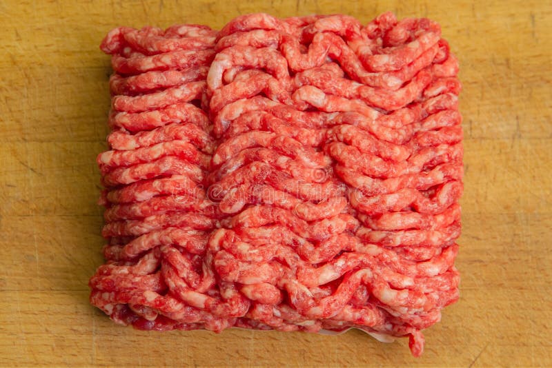 Red Minced Beef with Chunks of Fat on a Chopping Board Stock Photo ...
