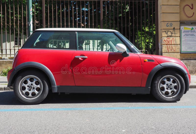 Red Mini car in Turin editorial stock image. Image of automobile - 79648179