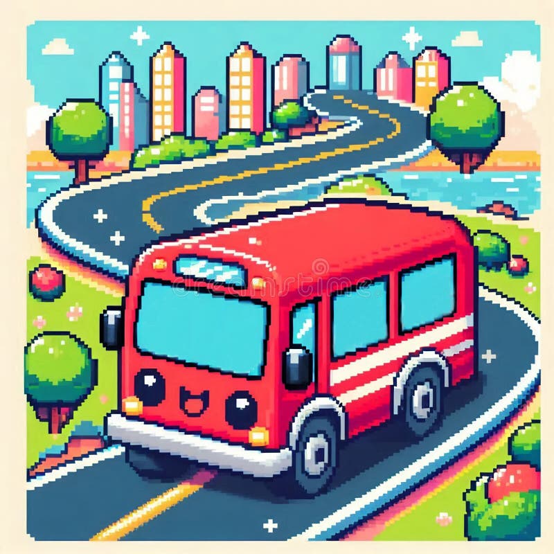 Red Minibus Car Vector Design, Pixel Art Stock Illustration ...