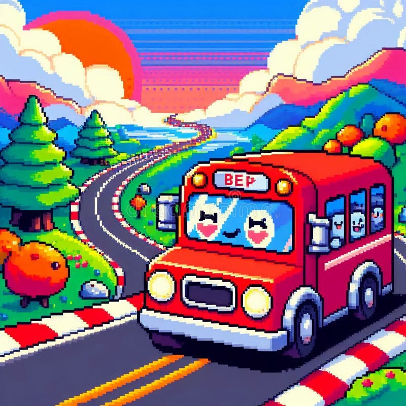 Red Minibus Car Vector Design, Pixel Art Stock Illustration ...