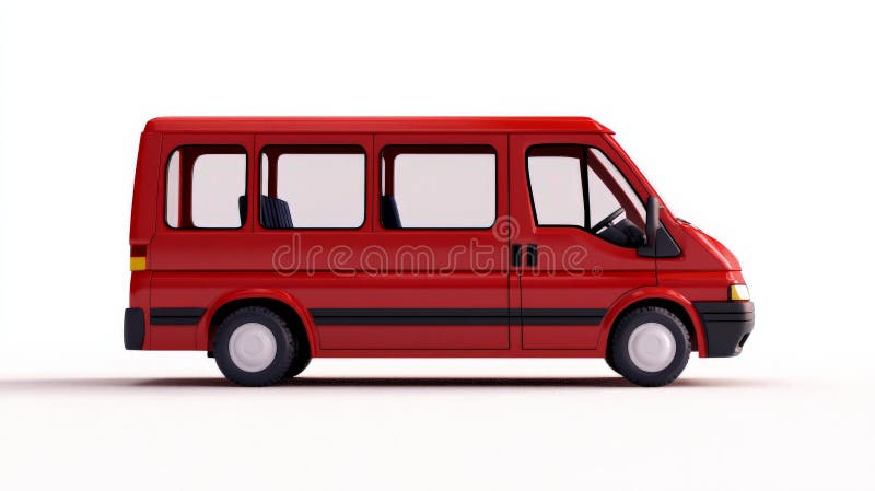 Red Minivan Side View 3D Rendering on White Background Stock ...