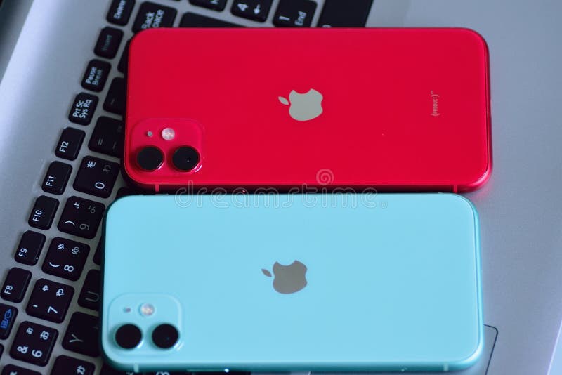 Red & Mint Green Color IPhone 11 Featuring Dual Camera Editorial Stock ...