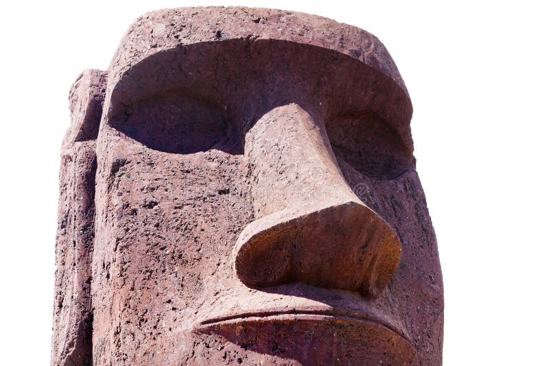 Red Carving on a Moai in Easter Island Stock Image - Image of face ...