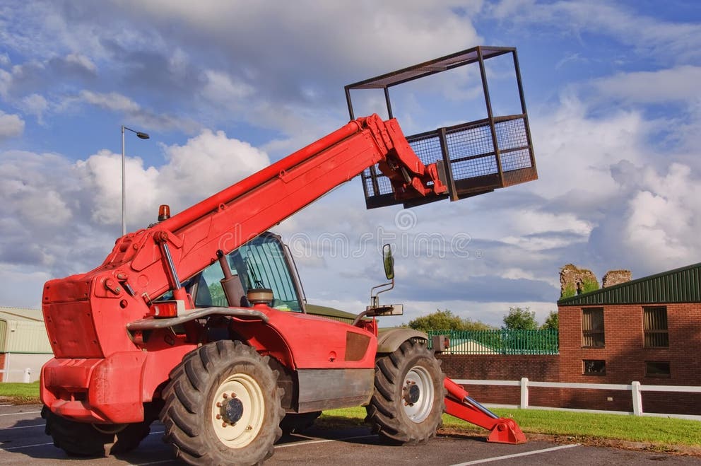 Red Mobile Cherry Picker Blue Sky Stock Image - Image of industrial ...