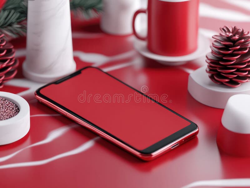 Red Mobile Phone Mockup with Blank Screen for App Advertisement ...
