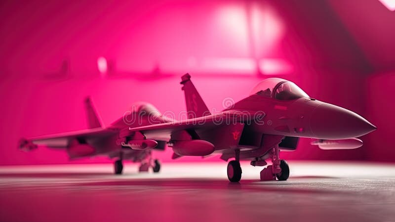 A Red Model of a Fighter Jet Sitting on Top of a Table Stock ...