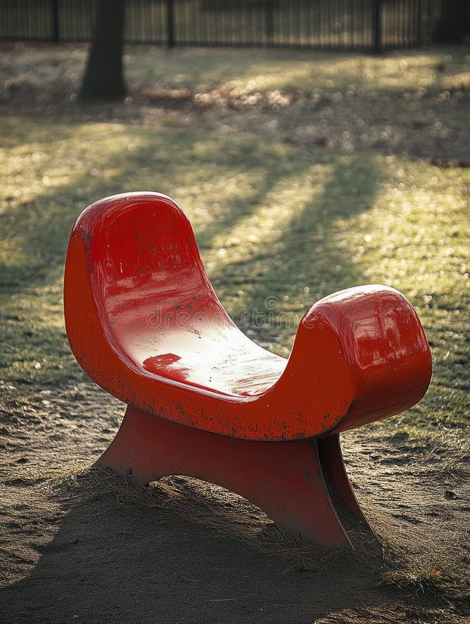 Red Modern Bench in Park with Sunlight and Shadows. Stock Photo - Image ...