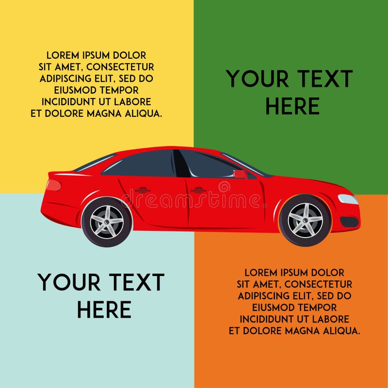 Red Modern Car and Copy Space for Text. Vehicle Infographics Stock ...