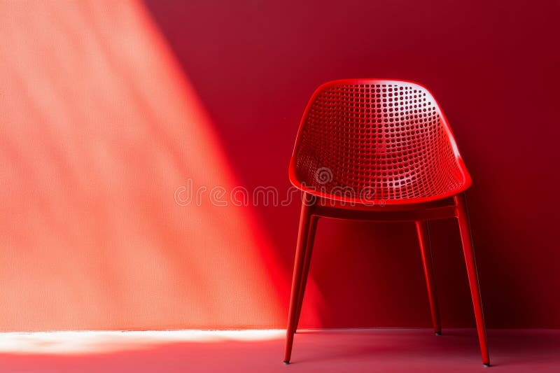 Red Modern Chair Illuminated by Sunlight on Red Wall and Floor Stock ...