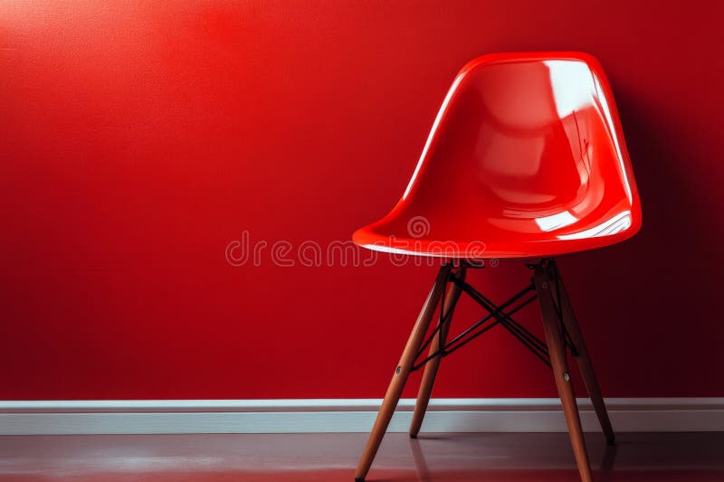 Red Modern Chair on Red Wall Stock Image - Image of geometric, sunlight ...