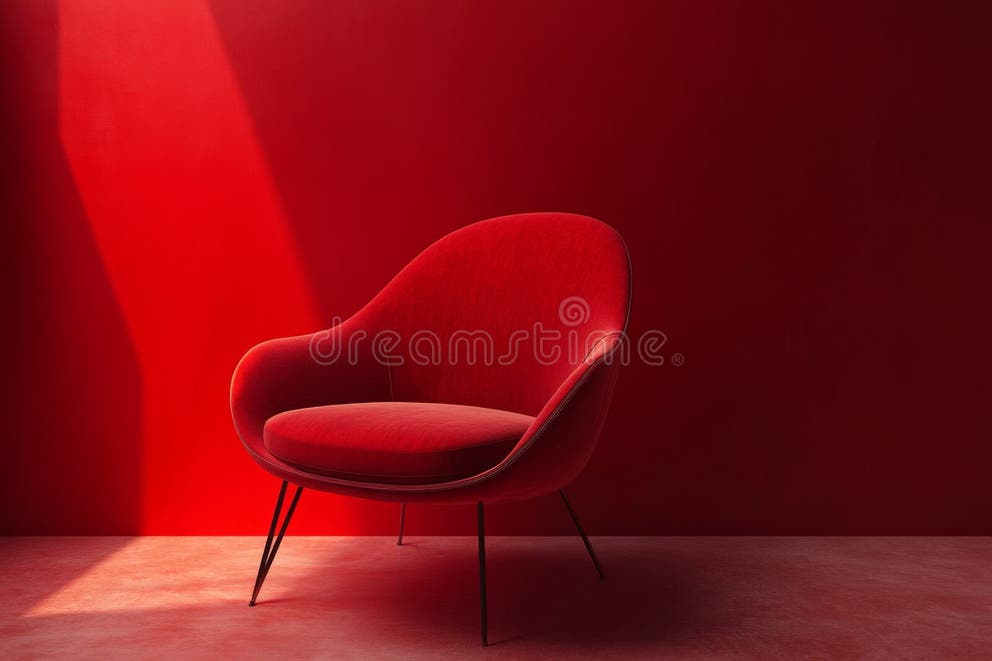 Red Modern Chair on Red Wall Stock Photo - Image of indoors, design ...