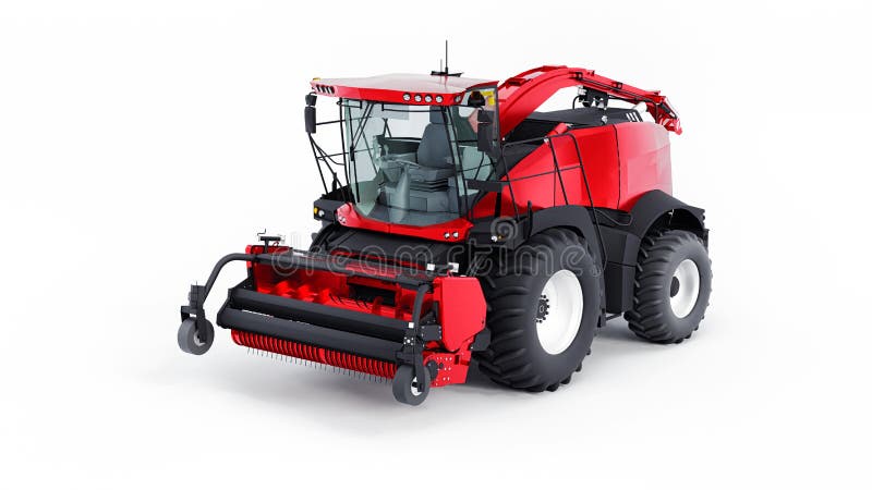 Red Modern Combine on a White Background. 3d Rendering. Stock ...