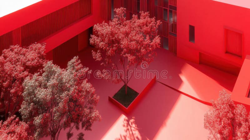 Red Modern Courtyard Architecture Stock Illustration - Illustration of ...